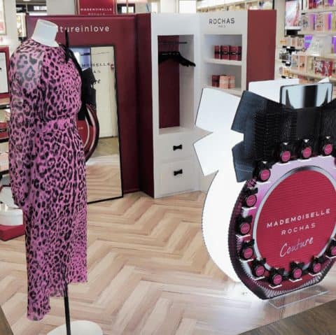 Rochas, podium magasin – PLV parfums