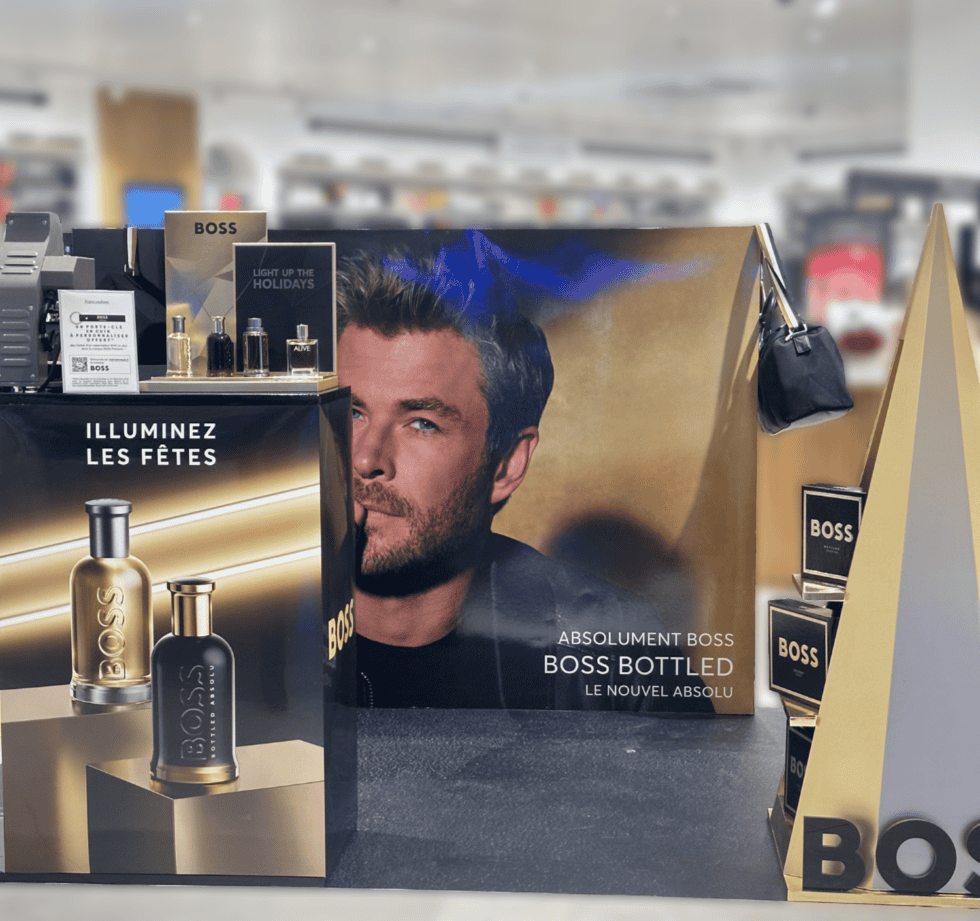 Stand BOSS XMAS pour Marionnaud : Podiums et Présentoirs